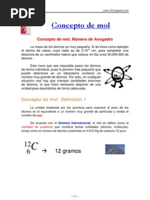 Hoja De Trabajo Con Problemas De Mole Y Respuestas