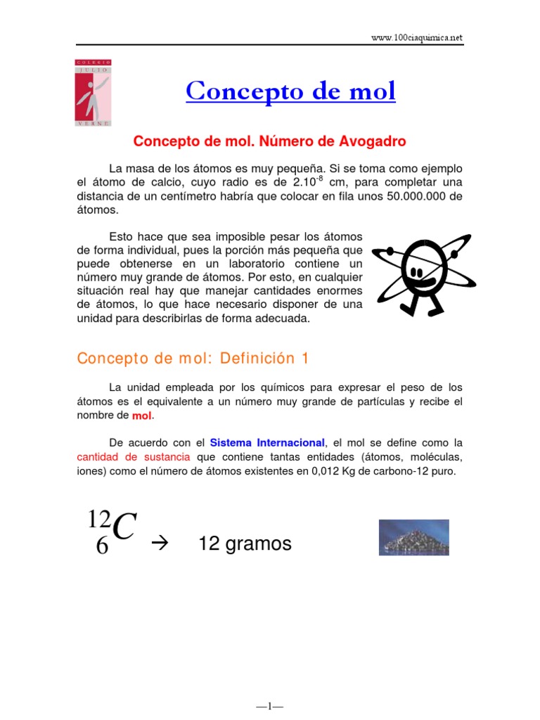 Definición y Concepto de Mol en Química | PDF | Mole (Unidad) | Átomos