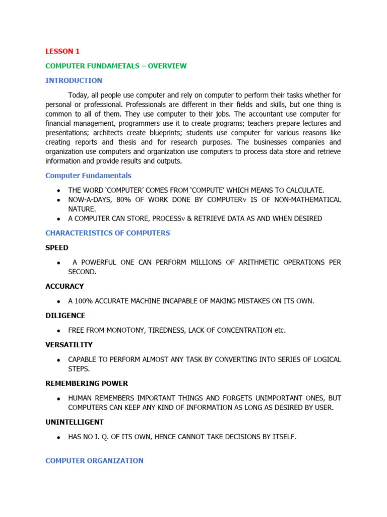 Lesson 1 Intro To Computing | PDF | Assembly Language | Computer Data Storage