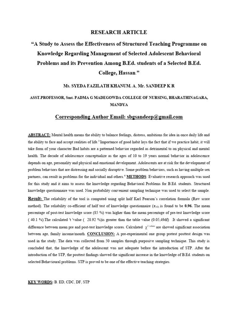 Behavioral Changes Manu Script | PDF | Adolescence | Habits