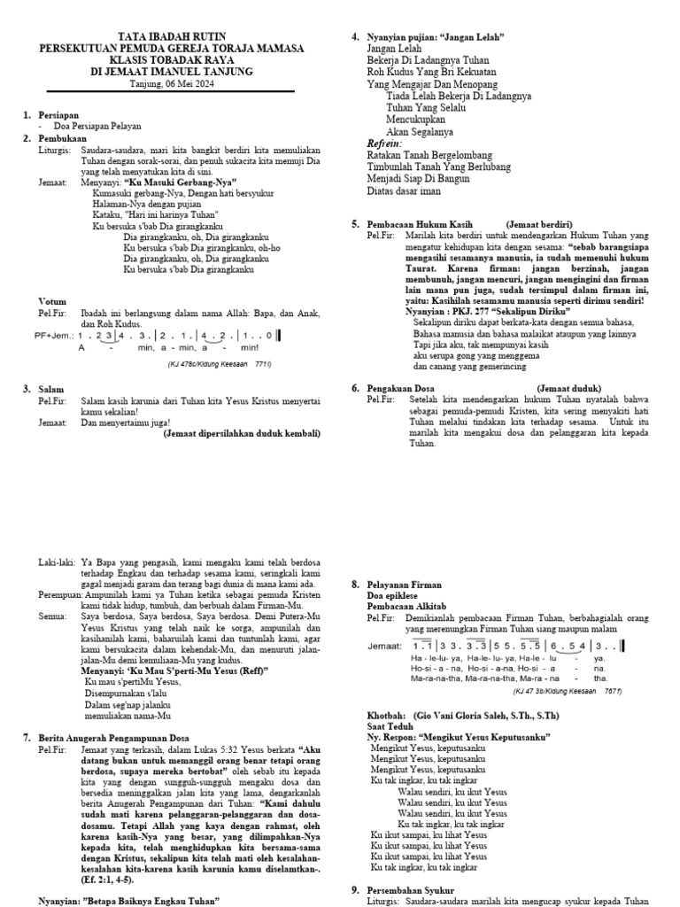 Tata Ibadah PPGTM Klasis | PDF