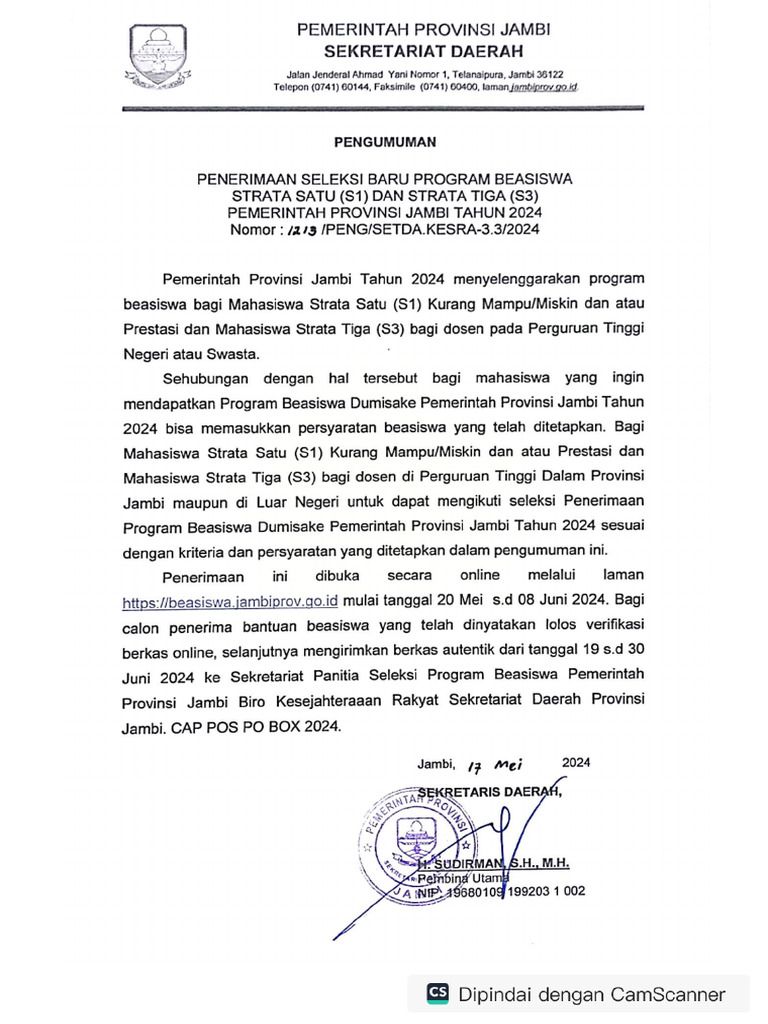 Pengumuman Beasiswa-1 | PDF