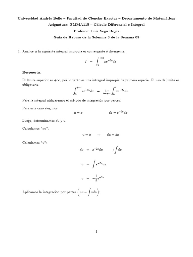 FMMA115 S09 Guía Repaso Solemne 3 | PDF | Integral | Cálculo