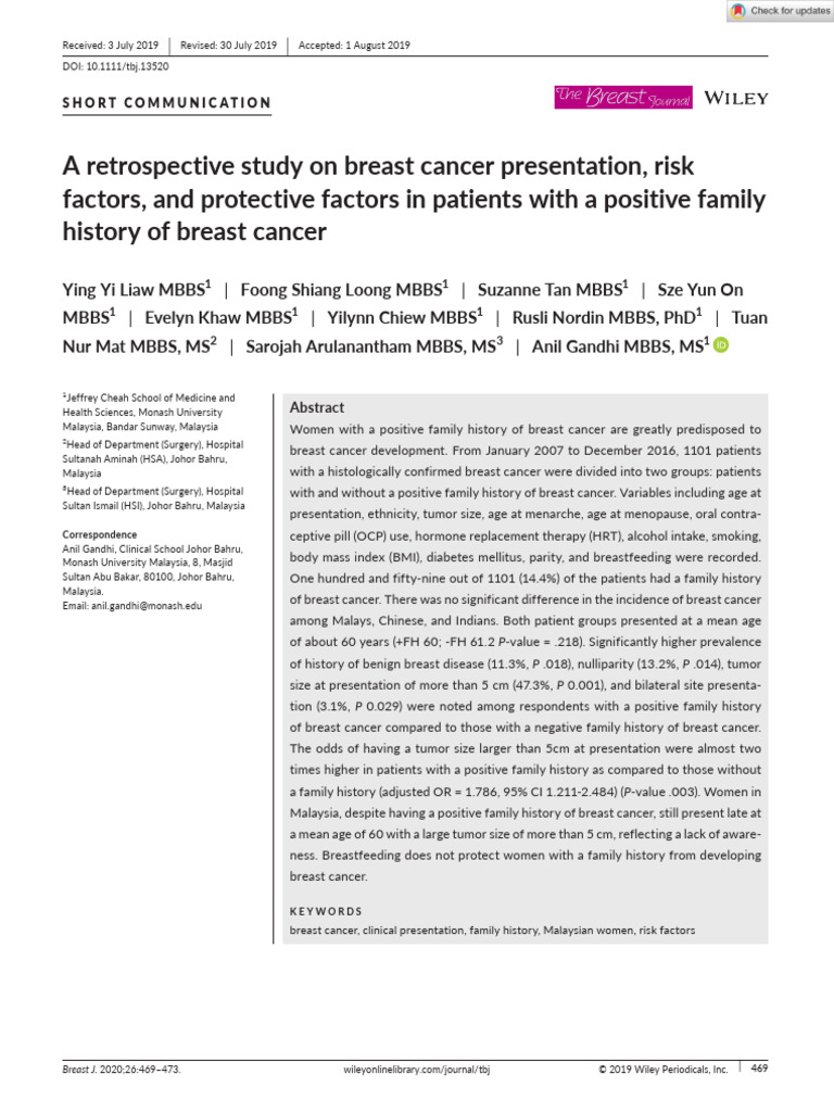 A Retrospective Study On Breast Cancer Presentation, Risk Factors, and ...