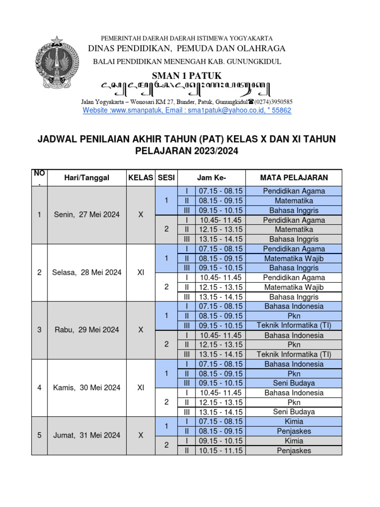 Jadwal Pat 2024 | PDF