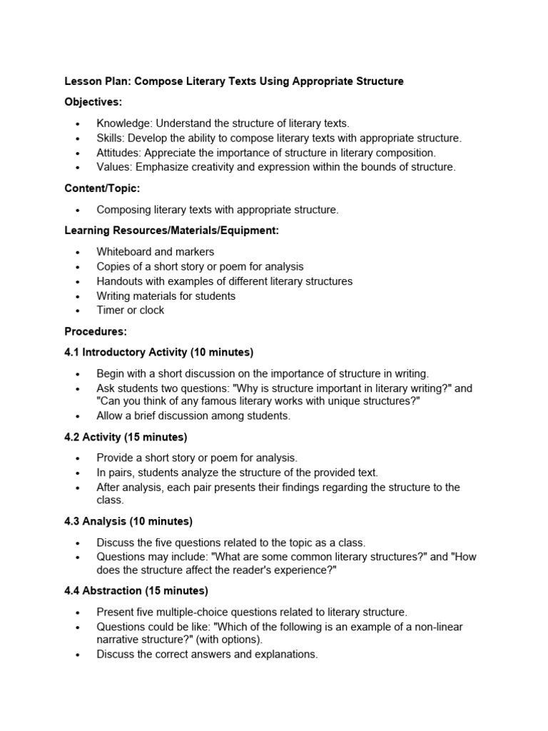 Composing Literary Texts With Appropriate Structure | PDF | Narrative ...