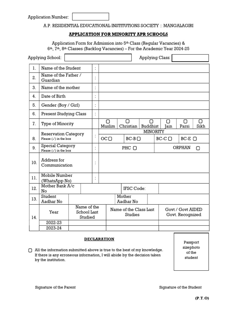 APRS CAT (Minority) Application-2024-25 | PDF | Government And Personhood