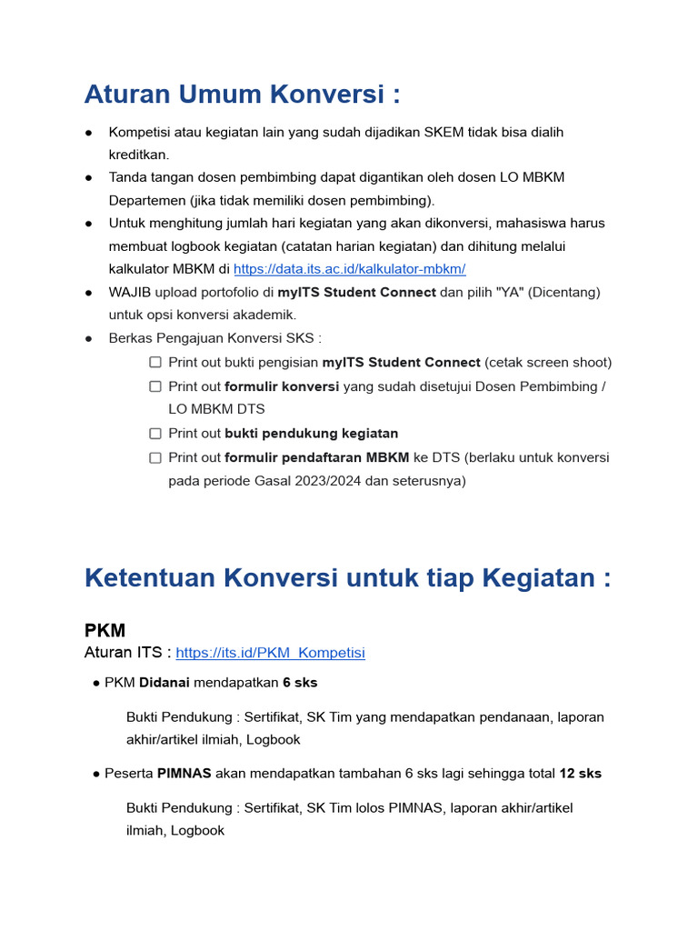 Aturan Konversi MBKM DTS | PDF