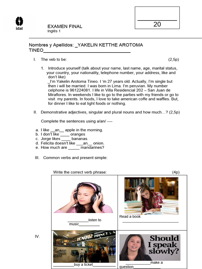 Final Exam: English 1 Overview | PDF | Verb | Grammatical Number