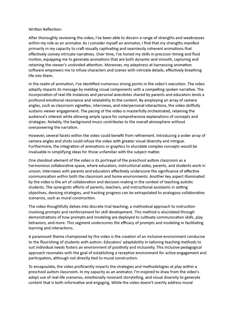 Written Reflection | PDF | Autism Spectrum | Teaching Method