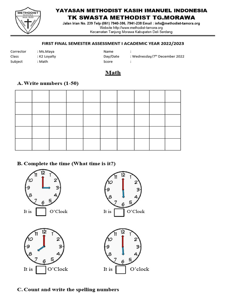 K2 Math Assessment Guide | PDF