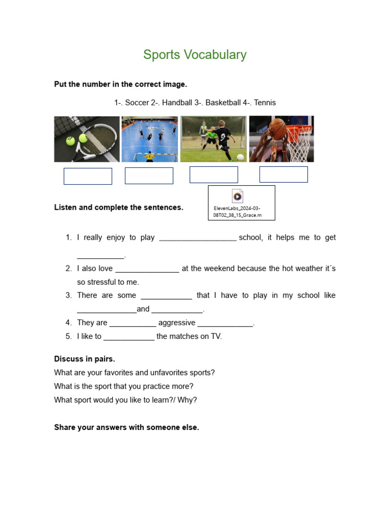 Sports Vocabulary Con Audio | PDF