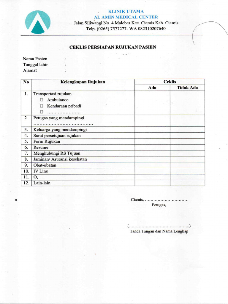 Formulir Ceklis Persiapan Rujukan Pasien | PDF
