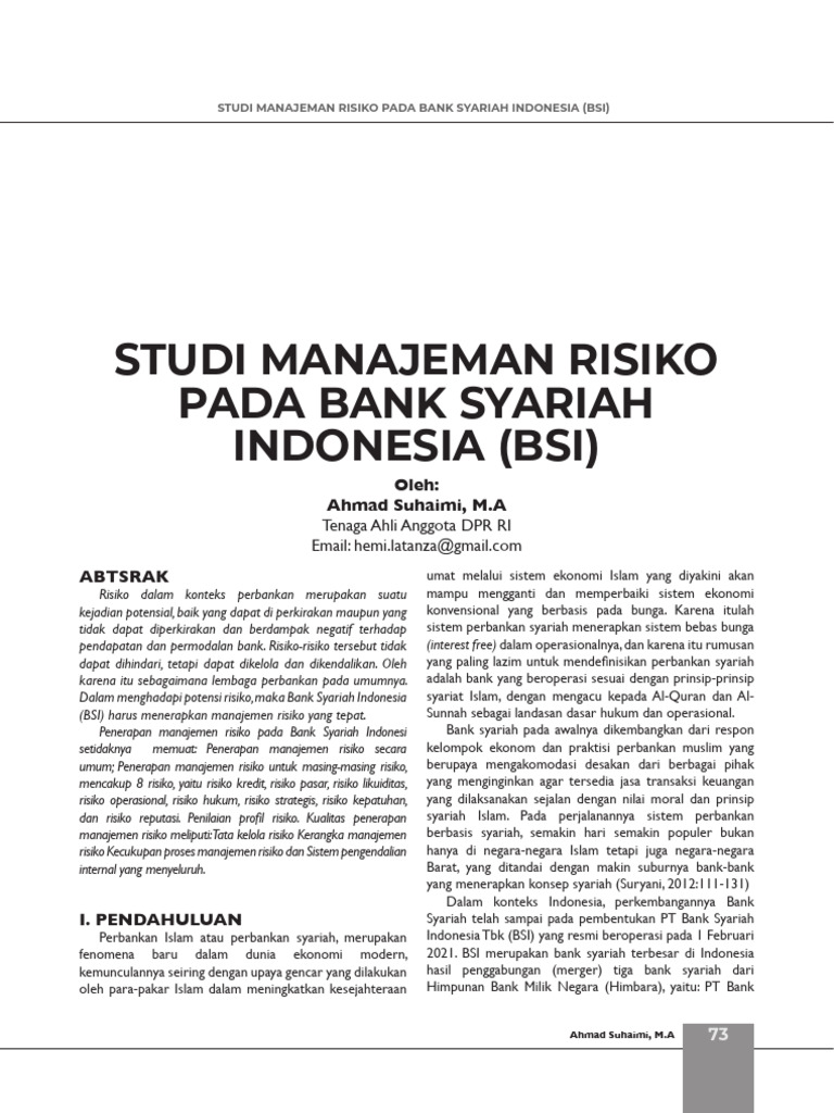 Studi Manajeman Risiko Pada Bank Syariah Indonesia (Bsi) | PDF