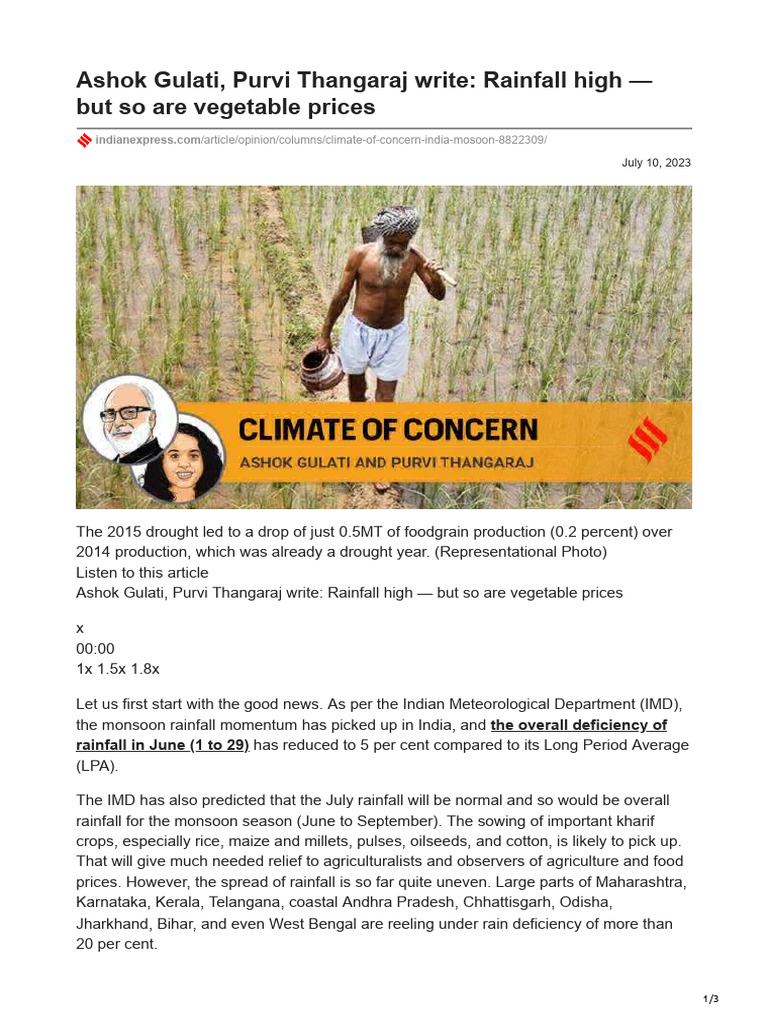 Monsoon Impact on Vegetable Prices in India | PDF | Drought | Agriculture