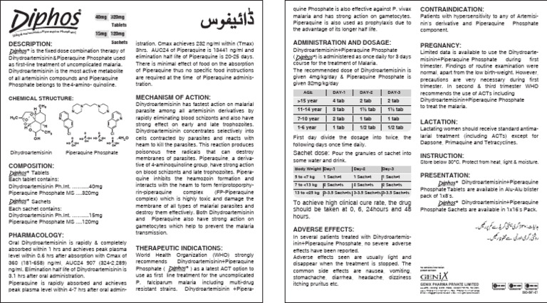 Diphos Dihydroartemisinin+Piperaquine Phosphate | PDF | Malaria | Dose ...