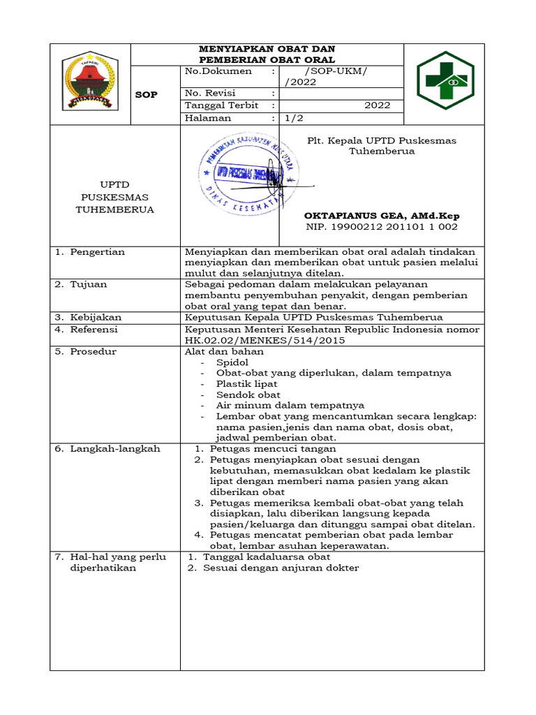 Menyiapkan Obat Dan Pemberian Obat Oral THB | PDF