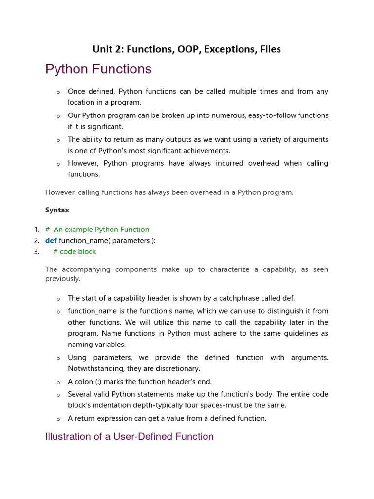Unit 2 Functions, OOP, Exceptions, Files | PDF | Anonymous Function ... Unit 2 Functions, OOP, Exceptions, Files | PDF | Anonymous Function ...