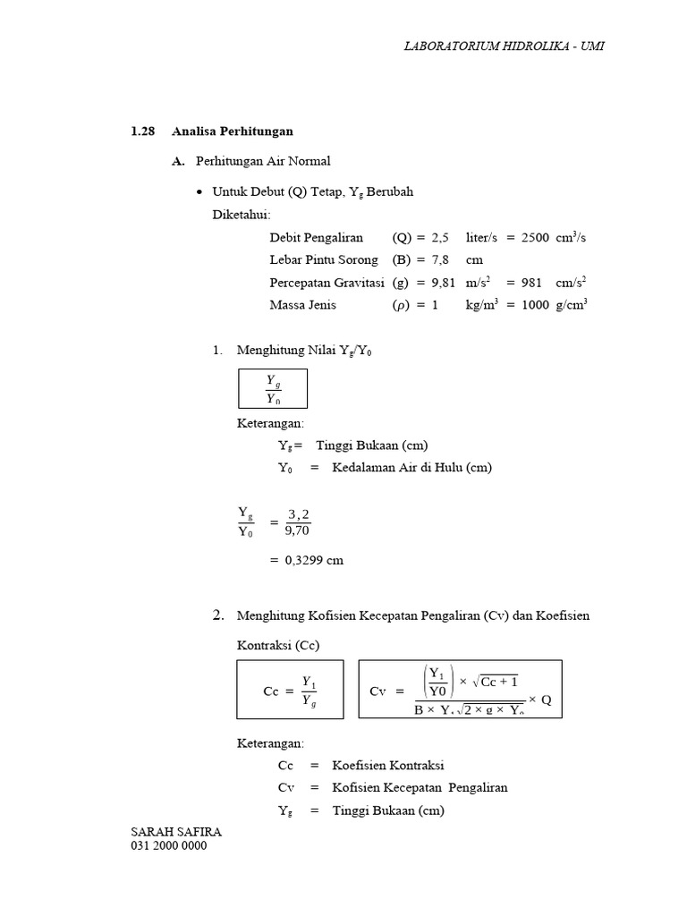 Perhitungan Hidrolika Laboratorium UMI | PDF
