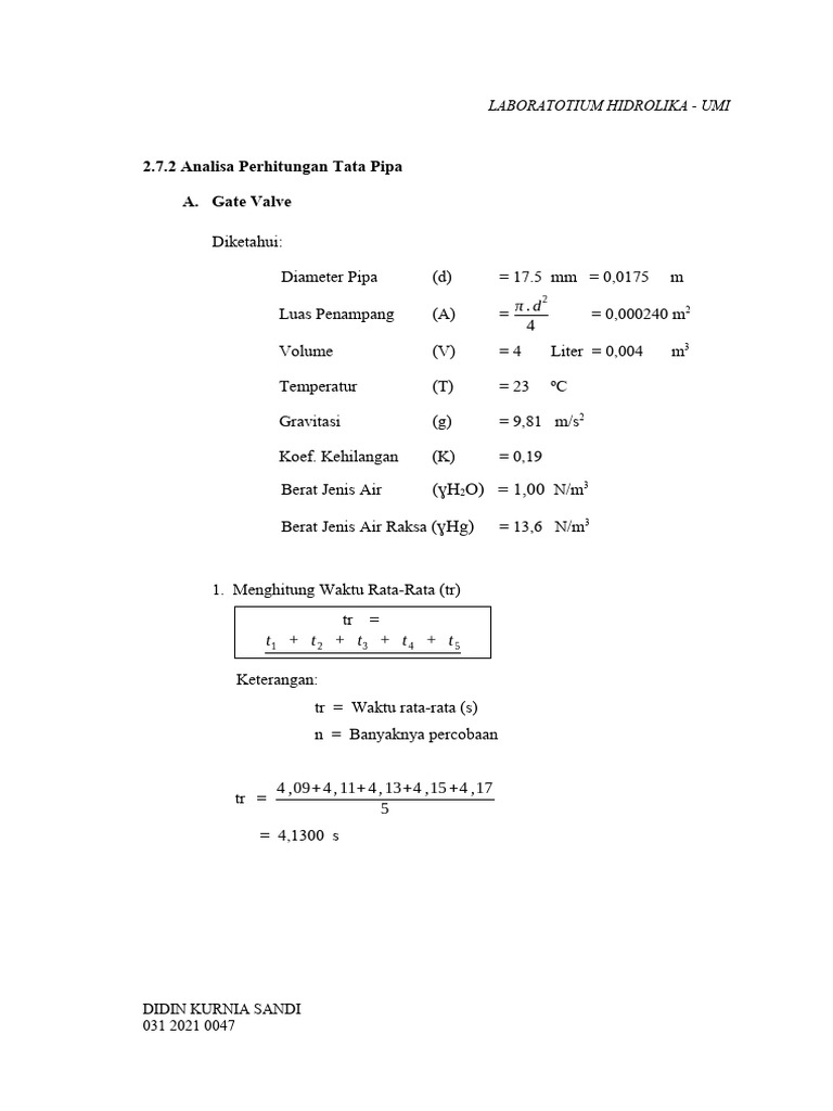 Analisis Hidrolika Tata Pipa UMI | PDF