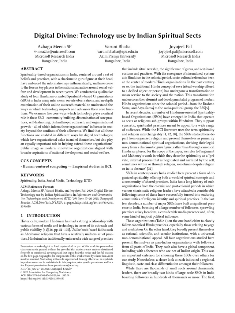 Digital Divine - Technology Use by Indian Spiritual Sects | PDF ...