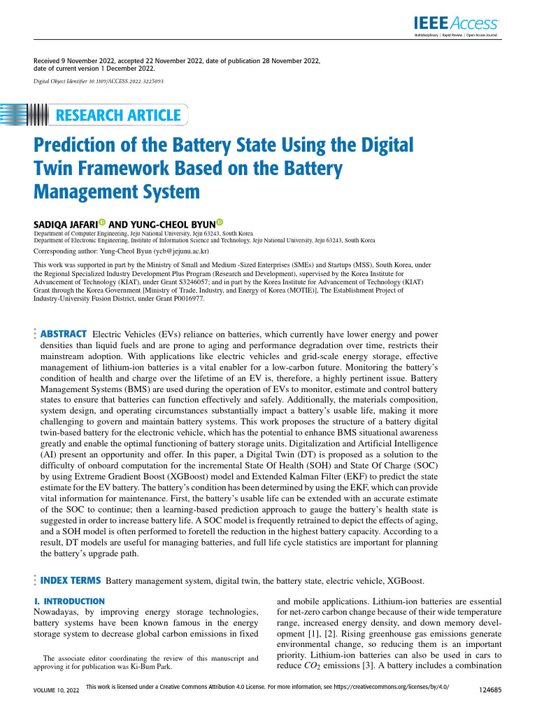 Prediction of The Battery State Using The Digital Twin Framework Based ...