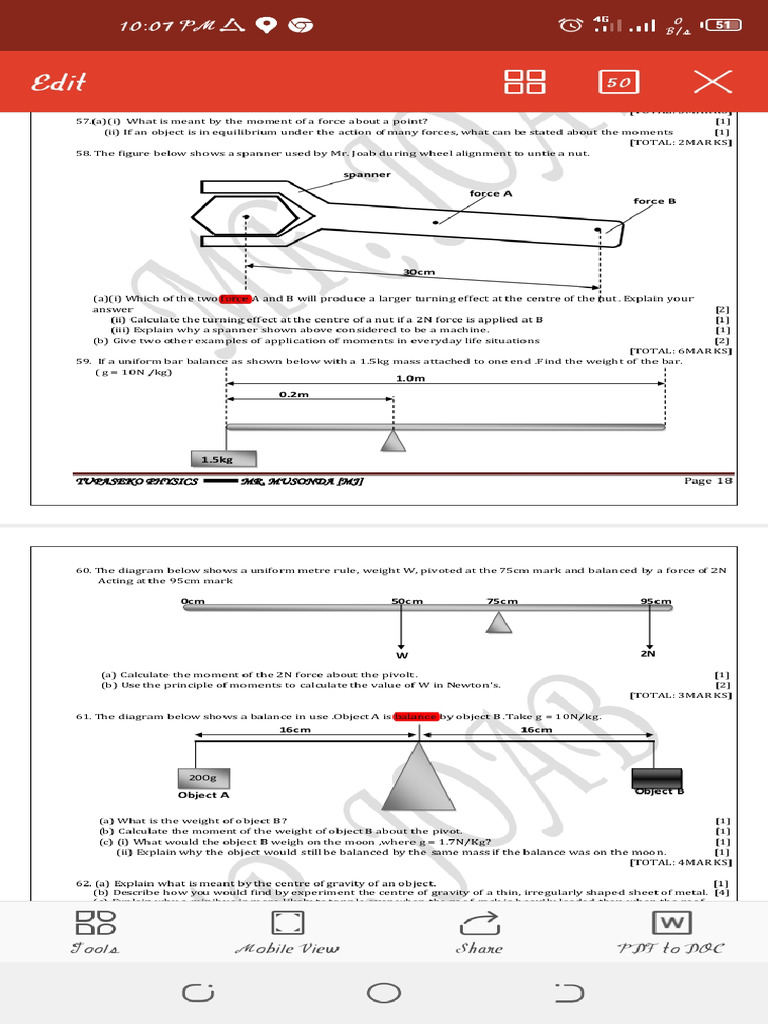 Physics Moments Question | PDF