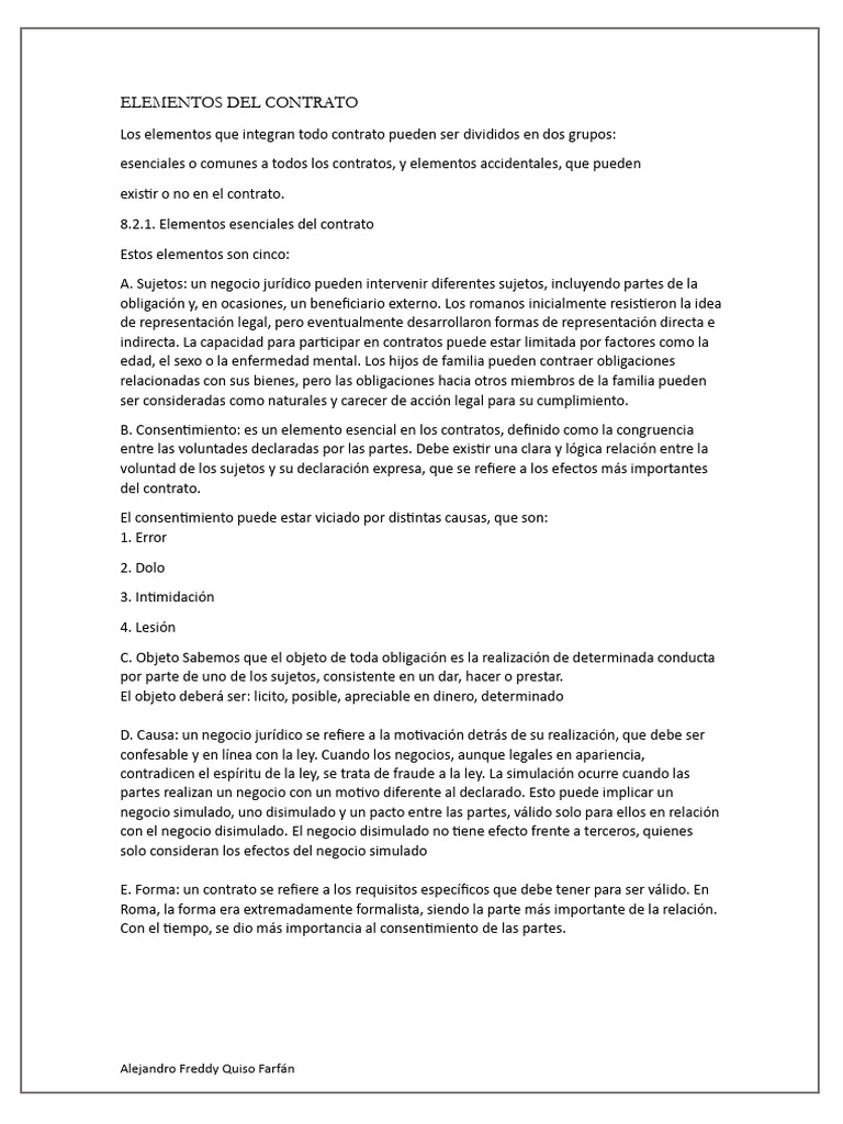 Elementos Esenciales del Contrato | PDF