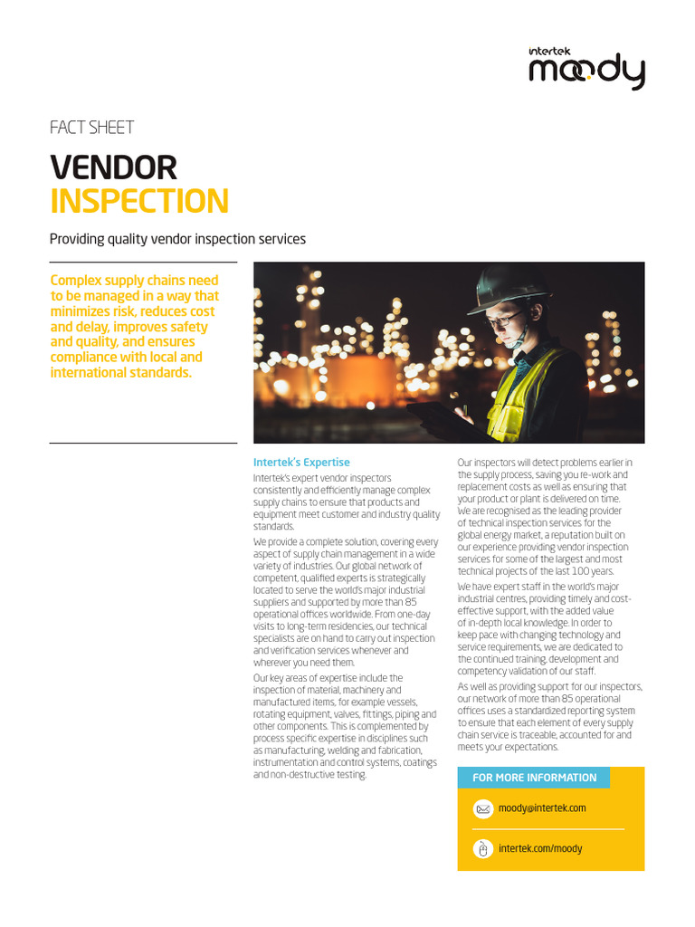 Fact Sheet - Moody - Vendor Inspection - A4 | PDF | Supply Chain ...