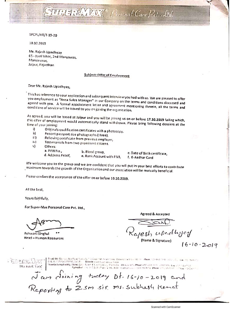 Rajesh Upadhyay Offer Letter | PDF