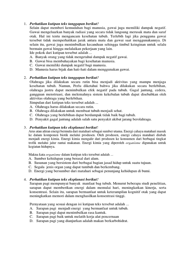 Soal ASAJ Bahasa Indonesia SMP 2024 - Cetak | PDF | Ilmu Sosial | Sains & Matematika