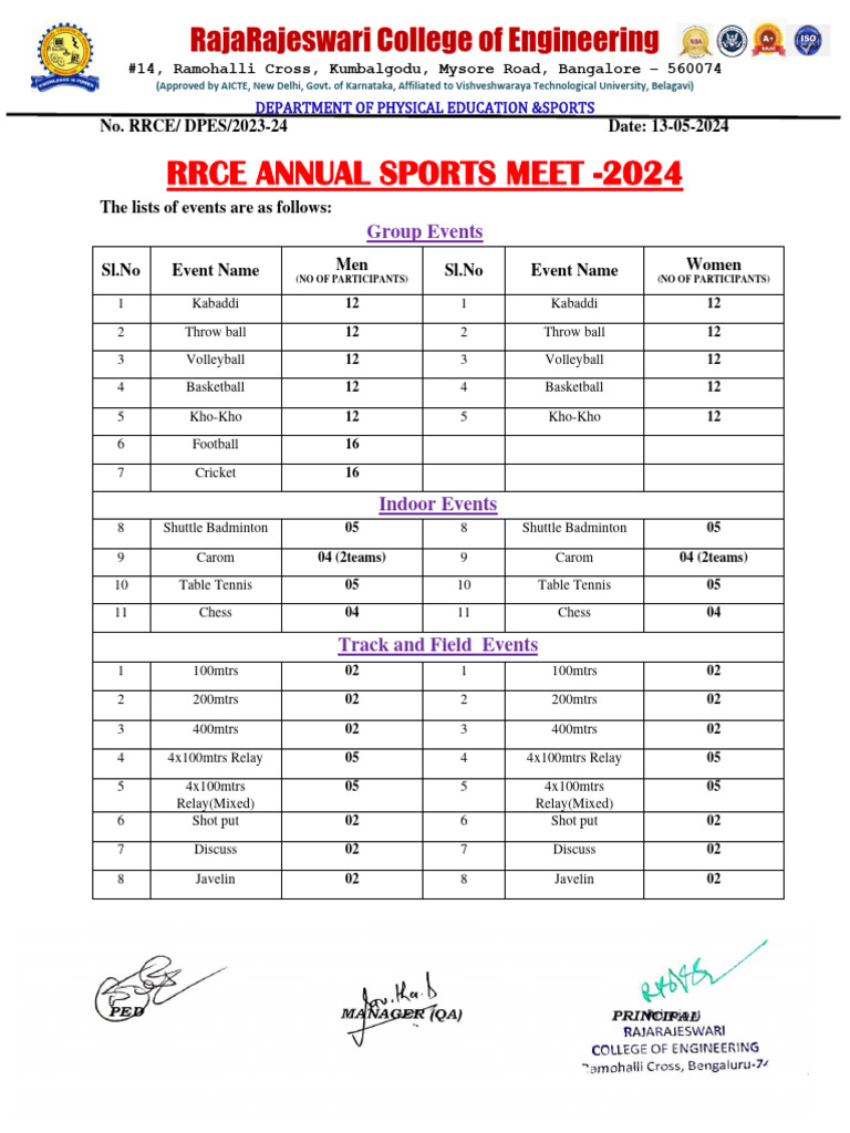 Annual Sports Event List-2024 | PDF | Sports | Entertainment