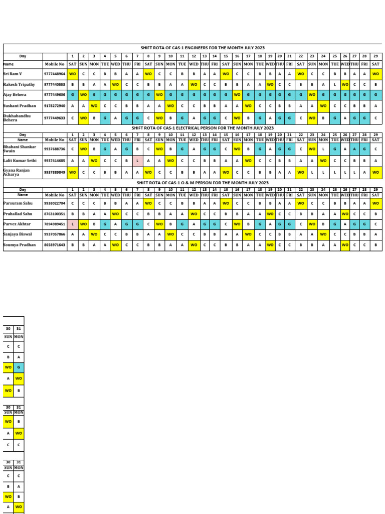 Shift Schedule July 2023 | PDF
