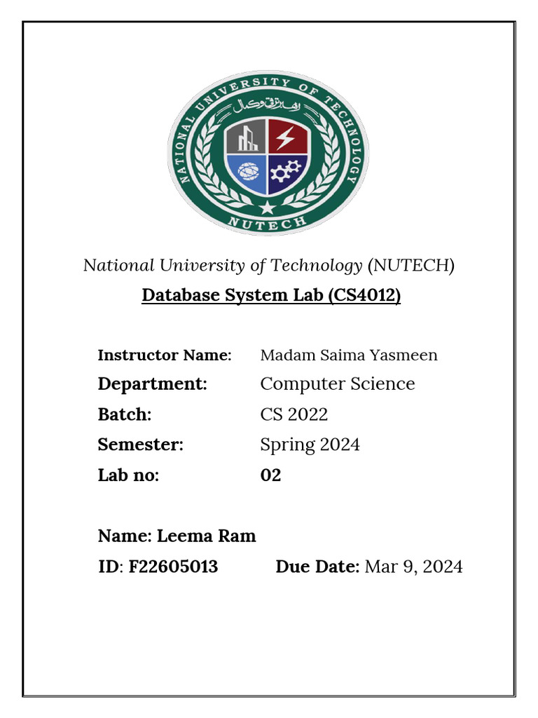 DBMS Lab 04 | PDF