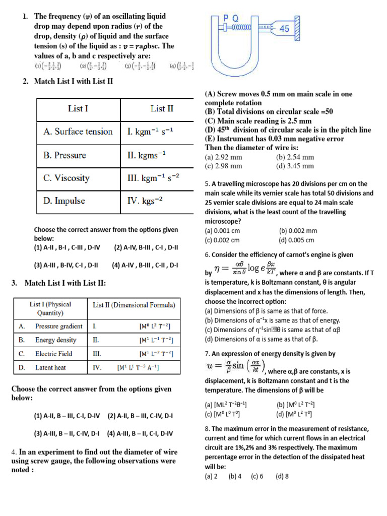 Class 11 JEE Based Unit and Dimensions Test | PDF | Acceleration | Force