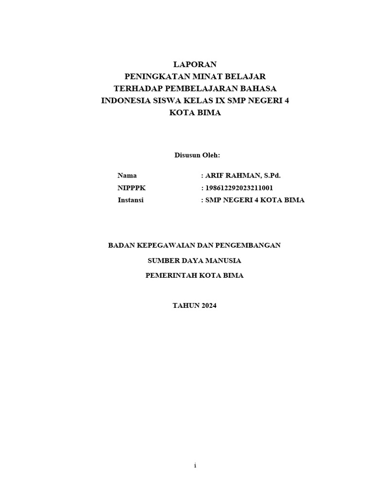 Contoh Laporan Akhir Orientasi PPPK | PDF