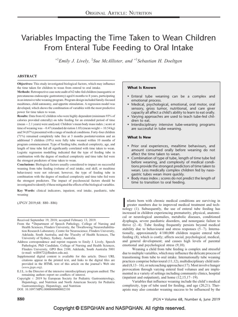 Variables Impacting The Time Taken To Wean Children From Enteral Tube ...
