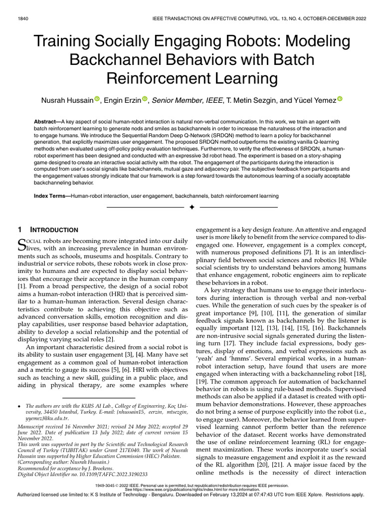 Training Socially Engaging Robots Modeling Backchannel Behaviors With ... Training Socially Engaging Robots Modeling Backchannel Behaviors With ...