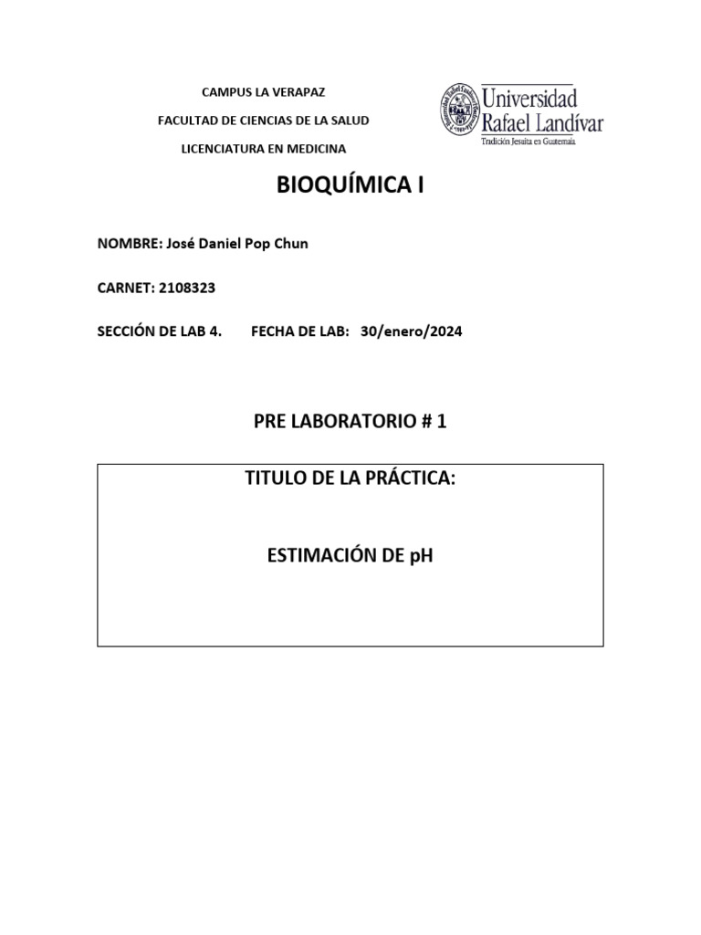 Prelaboratorio Bioqui 1 | PDF | Ph | Solución tampón