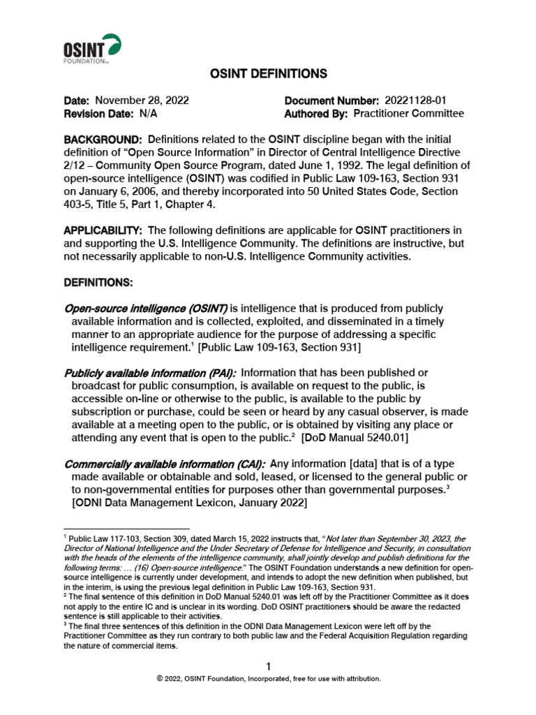 Osint Definitions | PDF | Law