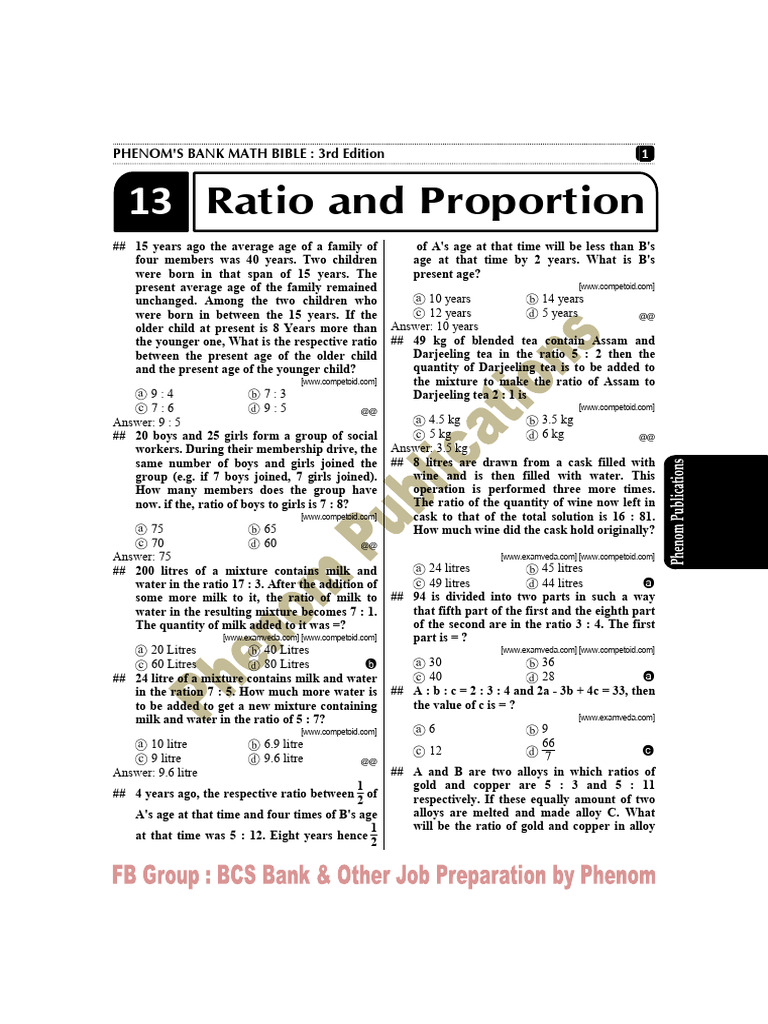 Math Question Bank (Bank Math Bible 3rd Edition) ADD (Part-5) | PDF | Ratio | Copper