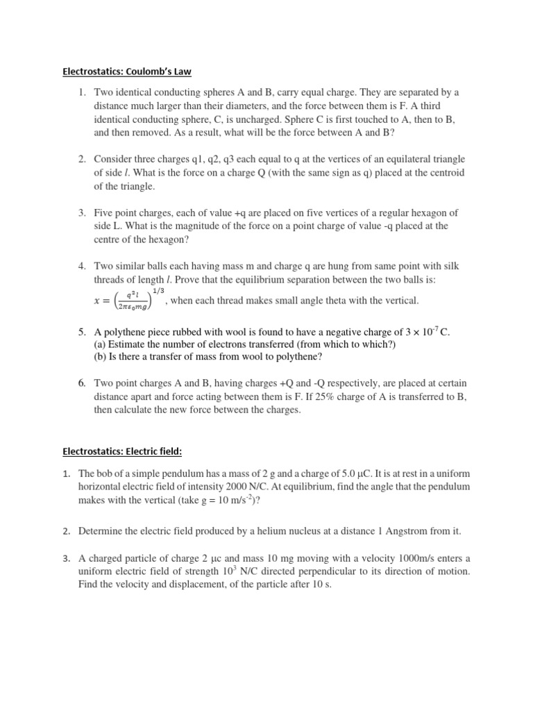 Electrostatics - Problem Set 1 | PDF | Electrostatics | Triangle