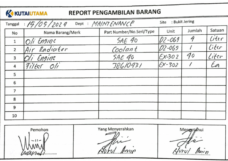 Report Pengambilan Barang 15 Mei 2024 | PDF