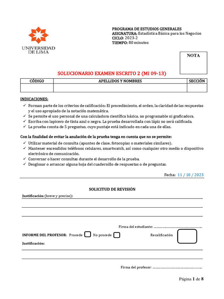 EE2 EBN 2023-2 - Mi - (09-13) - FTC - Solucionario-Rev JR | PDF