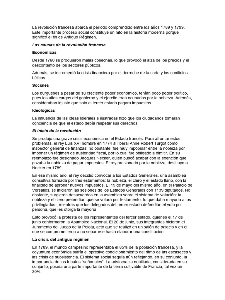 La Revolución Francesa Abarca El Periodo Comprendido Entre Los Años ...