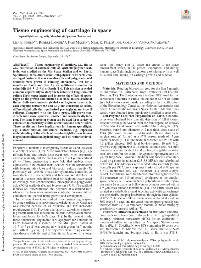 Tissue Engineering of Cartilage in Space | PDF | Tissue Engineering | Cartilage