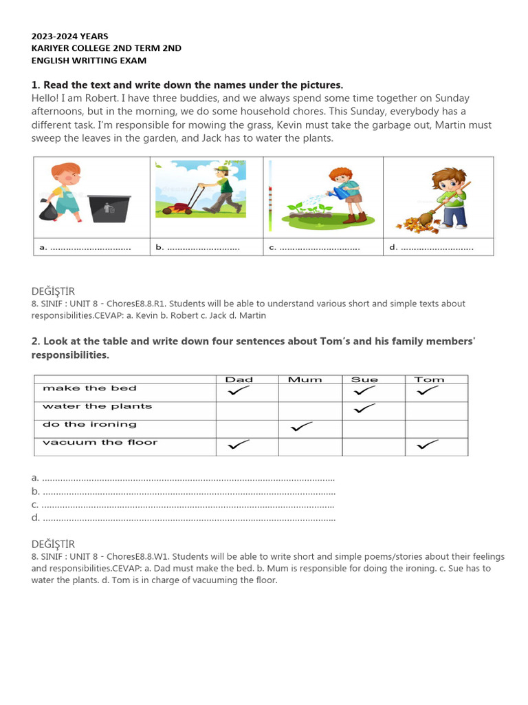 8th Grade 2nd Term 2nd Writting Exam | PDF | Science