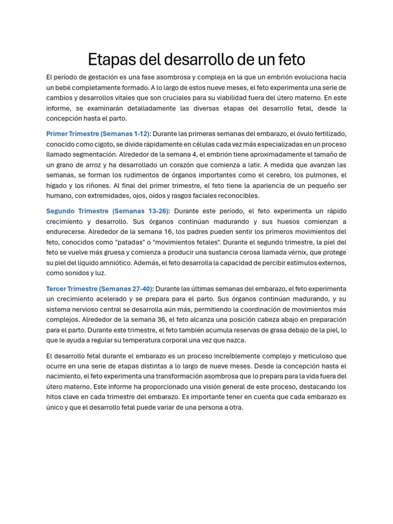 Etapas Del Desarrollo de Un Feto | PDF | Feto | El embarazo