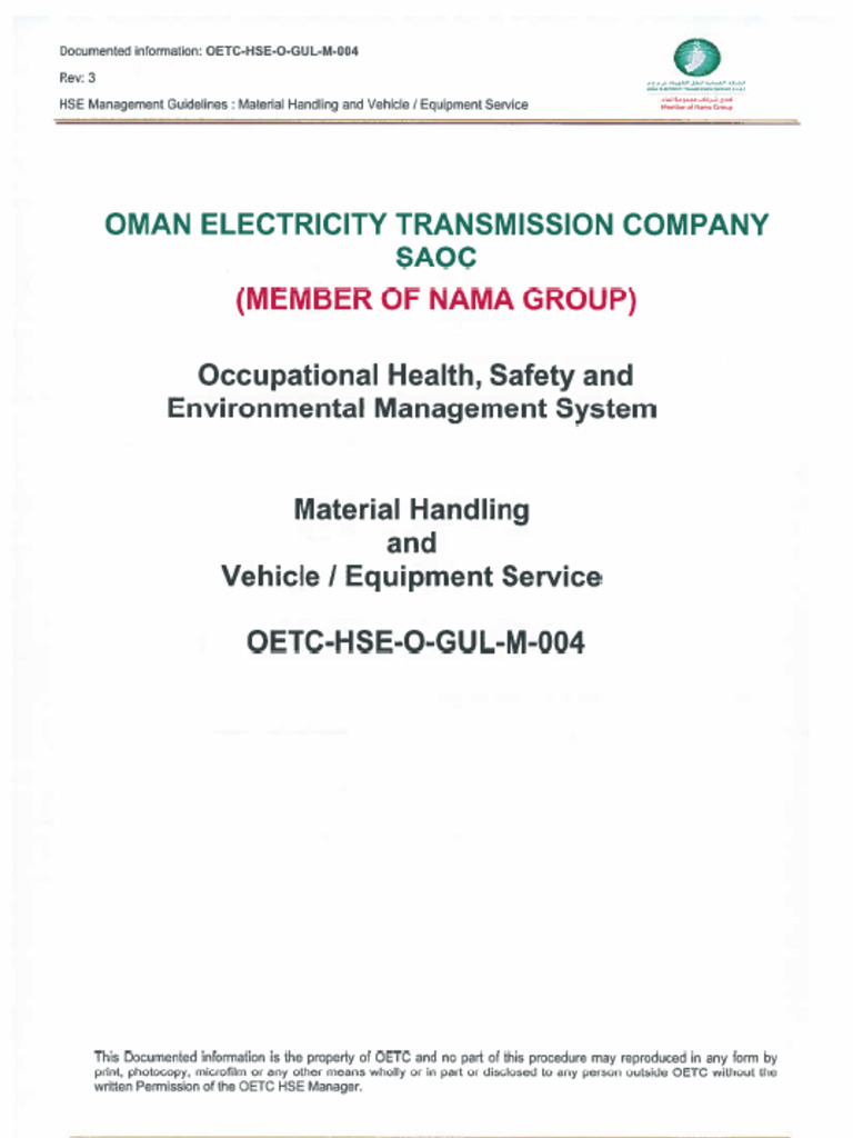 OETC-HSE-O-GUL-M-004 Material Handling and Vehicle or Equipment Service ...