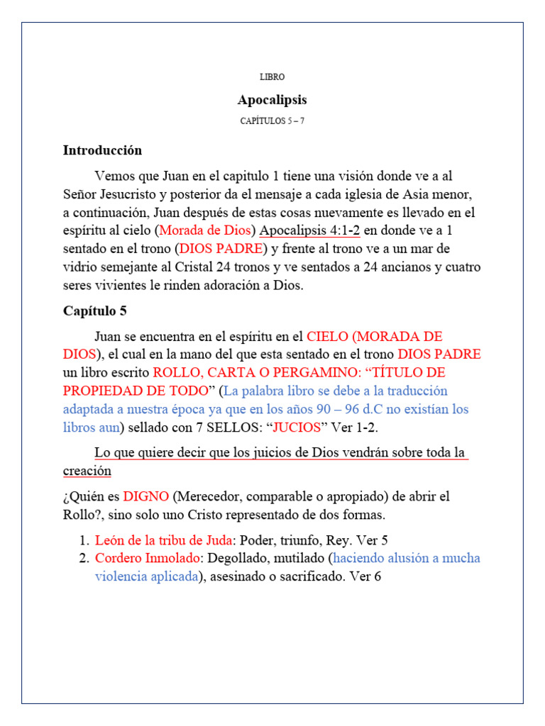 Apocalipsis 5 - 7 | PDF | Libro de revelación | Cristo (título)